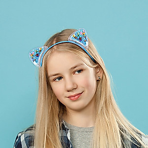 Fishdown Cute Cat Ears Headbands Set for Girls Plastic Headbands for Non-slip Transparent Cat Ears Headbands Quicksand(7pcs Per Pack Each Color 1pcs)