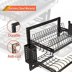 Couguarack Wall Mounted Dish Drying Rack, Stainless Steel Dish Rack for Kitchen, Large Storage Rack with Utensil Holder -2 Tier