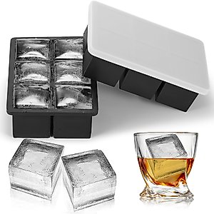 ACOOKEE Large Silicone Ice Cube Tray with Lid 2 Pack, Stackable Square Ice Cube Molds for Whiskey,Cocktails,Baby Food Soup Frozon Treat, kitchen Bourbon Gifts Stocking Stuffers for Adults Men Women