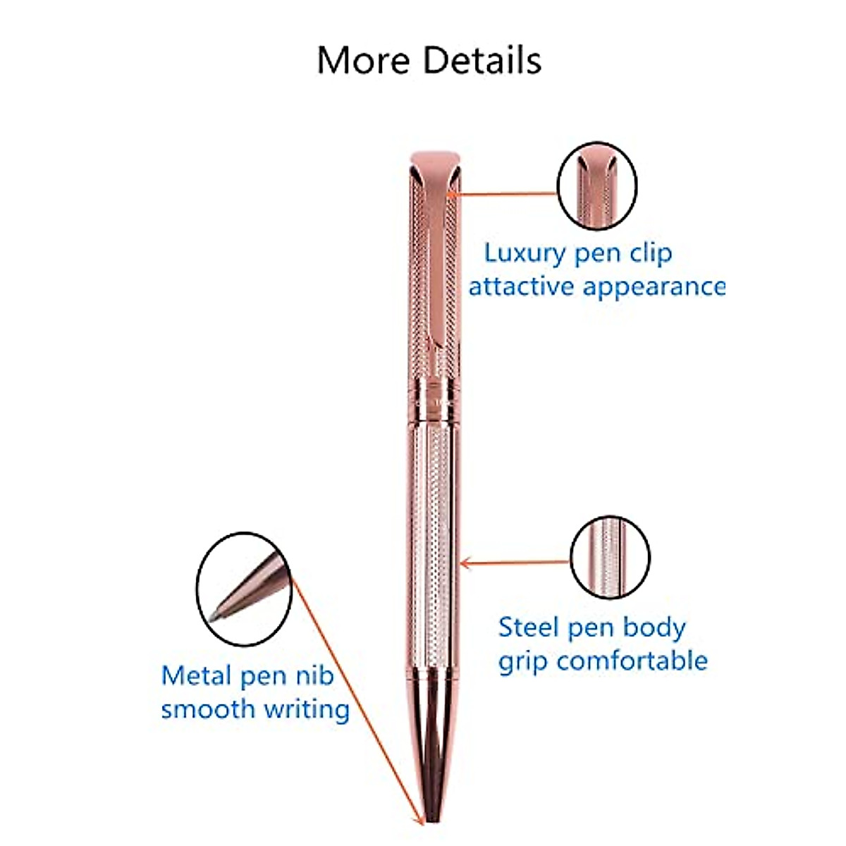 Penneed Ballpoint Pen with Gift Box, Retractable Pen for Men Women Executive Business Office School Supplies, Refillable 1.0mm Black Ink B5 (Rose Gold)