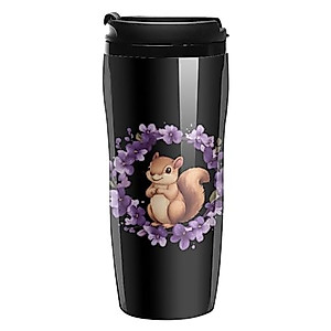 Squirrel Flower Circle Travel Coffee Mug Reusable Coffee Cup Tumbler with Lid for Outdoor 350ml