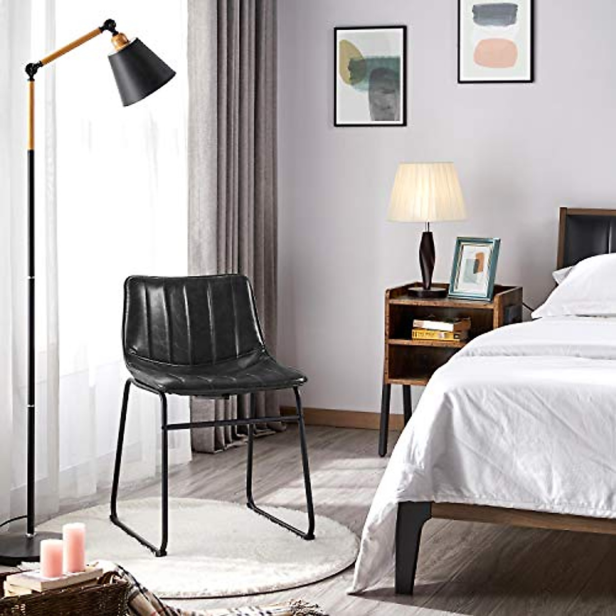 Yaheetech PU Leather Dining Chairs 18" Armless Chairs Indoor Upholstered Kitchen Dining Room Chairs with Metal Legs, Set of 2, Black