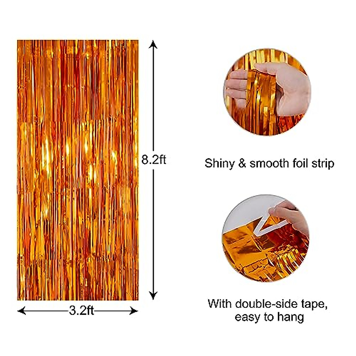 2 Pack 3.2x8.2ft Tinsel Foil Fringe Curtains, Streamers Backdrop Curtains with Adhesive, Photo Booth Background - Home Wall Window Decorations for Birthday, Wedding Party Decor, Orange