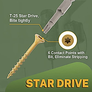 LIONMAX Deck Screws 2 Inch, Wood Screws #8 x 2, 200 PCS, Rust Resistant, Exterior Epoxy Coated, Outdoor Decking Screws, Torx/Star Drive Head Screw, T25 Star Bit Included, Tan
