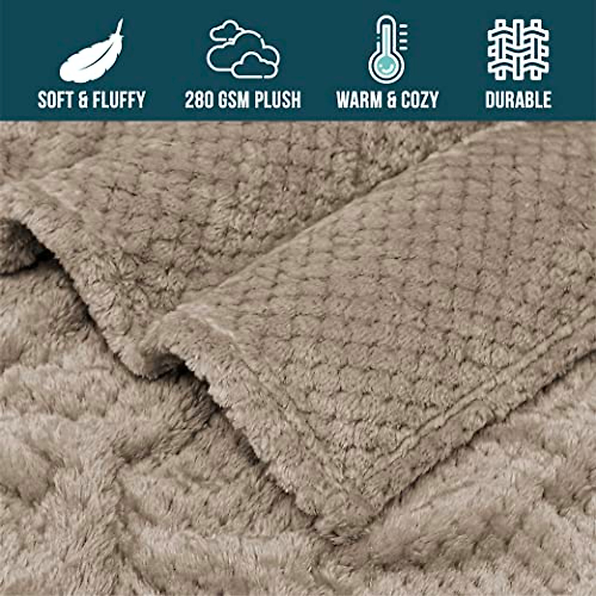PAVILIA Waffle Fleece Throw Blanket for Couch Bed Tan Taupe, Super Soft Fuzzy Cozy Blanket Sofa, Plush Warm Cute Decorative Home Decor Throw, Lightweight All Season, Beige Camel Brown, 50x60