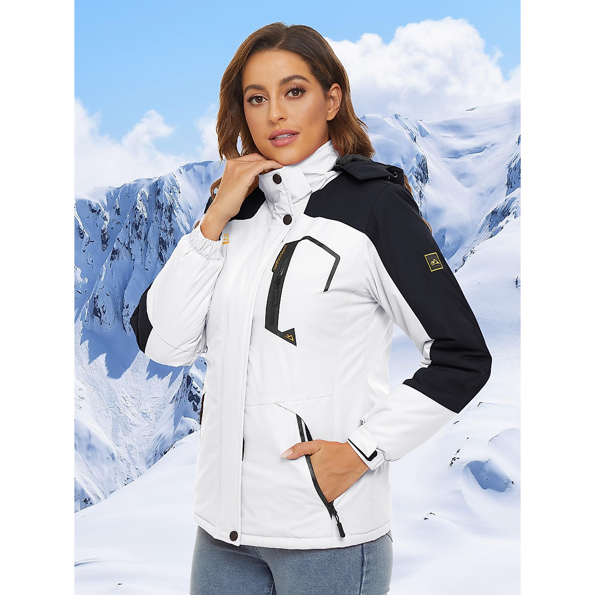 TACVASEN Women's Ski Jacket Waterproof Snow Jackets for Women Winter Warm Fleece Mountain Jacket Windproof Rain Jacket with Hood