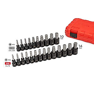 TEKTON 1/2 Inch Drive Hex Impact Bit Socket Set, 24-Piece (1/4-3/4 in., 6-19 mm) | SIB92311