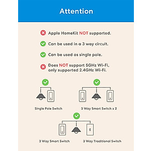 Smart Dimmer Switch Single Pole, Meross Smart 2.4GHz WiFi Light Switch for Dimmable LED, Compatible with Alexa Google Assistant and SmartThings, Neutral Wire Required, Remote Control Schedule,1 Pack
