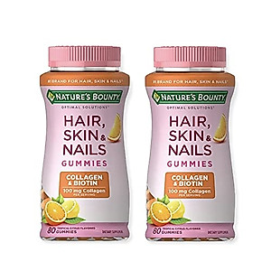 Nature's Bounty Hair, Skin & Nails with Biotin Collagen, Citrus, 80 Gummies (Pack of 2)