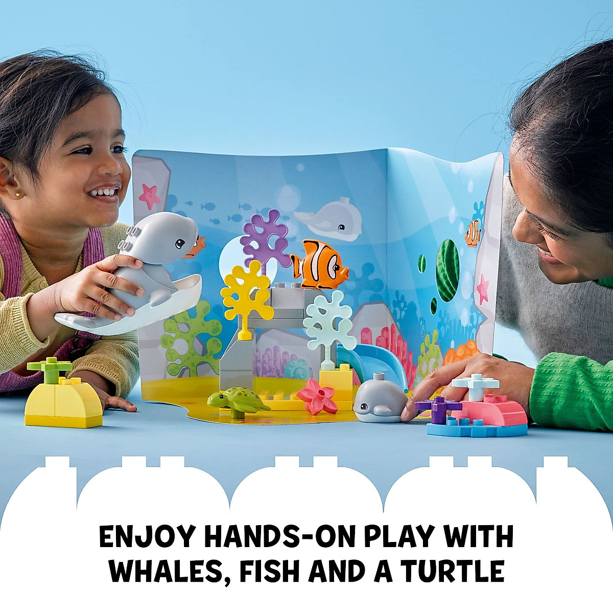 LEGO DUPLO Wild Animals of The Ocean Set 10972, with Whale and Turtle Sea Animal Figures & Playmat, Educational Toys with Fun Colors for Toddlers 2 Plus Years Old