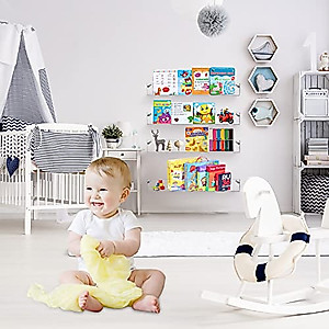 KDCMXS High Front Lip 24 Inch Acrylic Bookshelf,Nursery Book Shelves,Acrylic Shelves for Wall,Invisible Bookshelf,Acrylic Bathroom Shelves,50% Thicker Clear Acrylic Shelf for Kids Room Set of 2.