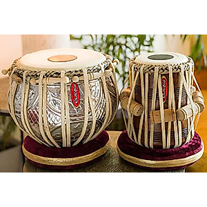 MAHARAJA Concert Tabla Drum Set, 4½ Kg Copper Bayan, Designer, Finest Dayan with Padded Bag, Hammer, Cushions & Cover - Tabla Set Tabla Drums Tablas Indian Musical Instruments (PDI-69)