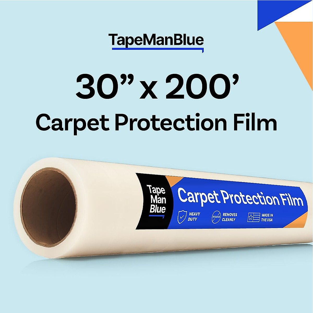 Carpet Protector Film 30" x 200' roll. Made in The USA! Easy Unwind, Clean Removal, Strong and Durable Carpet Protector. Clear, Self-Adhesive Surface Protective Film.