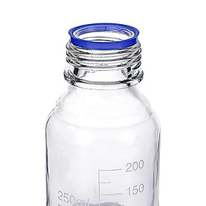 Pastein 10 Pieces 250 mL Graduated Round Reagent Media/Storage Glass Bottle With GL45 Blue Polypropylene Screw Cap