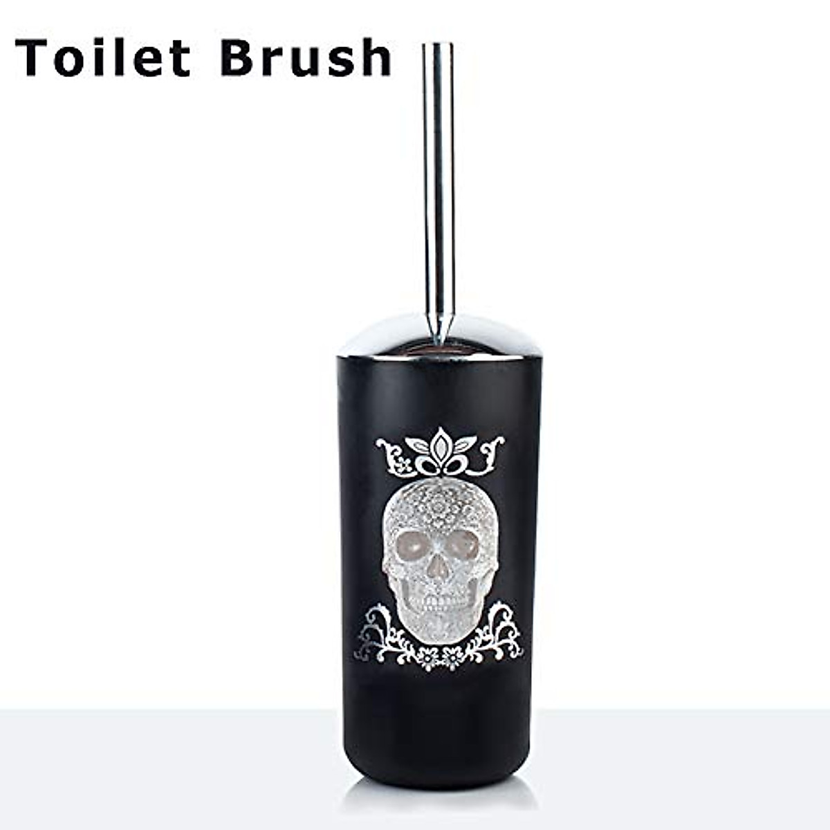 Halloween Bathroom Accessories Set 6 Piece Plastic Bathroom Ensemble Soap Dispenser Toothbrush Holder Tumbler Soap Dish Trash Can Toilet Brush Holder for Decorative Countertop Housewarming Gift(Black)