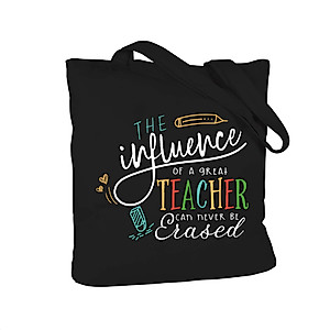 ELEGANTPARK Funny Teacher Gifts for Women Teacher Appreciation Gifts from Students Birthday Graduation Valentines Day Christmas Gifts for Teacher Tote Bag Black Cotton Canvas with Interior Pocket