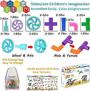 FUBAODA STEM Learning Pipe Tube Toys, Tube Locks Construction Building Blocks 96 Pcs - Multicolor Educational Building Blocks Set with Wheels& Spouts & Joints for Kids Ages 3+