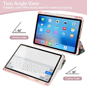 HONNKY for iPad Air 5th/ 4th Generation Case 10.9 Inch (2022/2020),iPad Pro 11 Inch Case with Pencil Holder, Auto Wake/Sleep, Trifold Stand Smart Case with Clear Transparent Back(Flower Hummingbird)