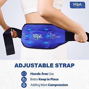 Hilph Low Back Ice Pack Wrap for Pain Relief, Reusable Ice Pack Belt Hot Cold Therapy for Low Back Pain, Lumbar Surgery, Sciatic Nerve, Coccyx, Tailbone Pain (Blue)