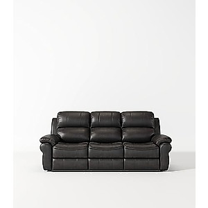 FANYE Breathable Leather Upholstered Power Motion 3 Seaters Sofa Couch W/USB Port, Wireless Charger,Stainless Steel Cupholders,Drop Down Table,2 Recliner Chaises and Magazine Bag, 85", Espresso