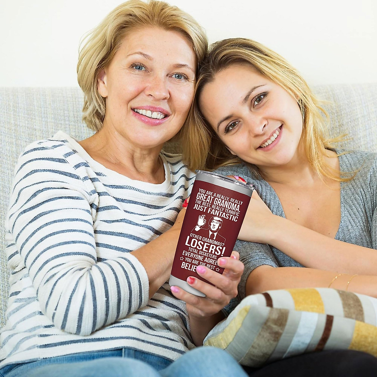 BETHEGIFT Mothers Day Gifts for Grandma from Grandaughter, Grandson, Kids - Great Grandma Coffee Tumbler on Birthday, Christmas, Durable Stainless Steel, Insulated for Hot or Cold Drinks 20oz, Red