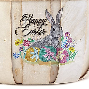 The Lakeside Collection Wooden Easter Basket with Screen Print Motif and Carrying Handle