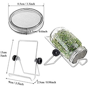 Sprouting Jar Kit, 2 Wide Mouth Mason Jars with Stainless Steel Strainer Lids Stands and Tray Germinator Set, Indoor Seed Sprouter Jar Kit for Growing Broccoli Beans