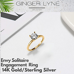 Solitaire CZ 925 Sterling Silver Engagement Rings for Women by Ginger Lyne | 1.5 Ct Faux Diamond Ring | Plated 14k Gold Wedding Rings for Women | Fake Travel Promise Rings for Her - Size 6