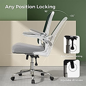 Logicfox Ergonomic Office Chair, Breathable Mesh Chair with Adjustable Height, Computer Chair with a Double Lumbar Support and Flip-up Arms, Home Office Desk Chair with 90°-130° Tilt Function