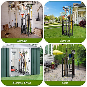 Sttoraboks Garden Tool Organizer, Yard Tool Tower Rack for Garage Organization and Storage, Up to 35 Long-Handled Tools/Rakes/Brooms, Heavy Duty Steel Garden Tool Stand for Shed, Outdoor, Black
