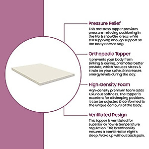 Spinal Sleep High Density 2-inch Foam Mattress Topper for Comfy Sleep | Toppers with Back and Lower-Back Support for Mattresses, Firm Bed Topper Padding with Sturdy Build, Twin Size, Off-White