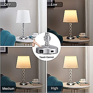 Unfusne Crystal Lamps for bedrooms Set of 4, 3 Way Dimmable Nightstand Bedside Lamp with White Fabric Shade, Small Lamps for Living Room, Dorm, Home,Office