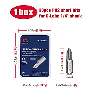 ROTATION 30-Piece Phillips #2 Bit Set PH2, Impact Grade, 1/4-inch Hex Shank, Chrome Vanadium Steel
