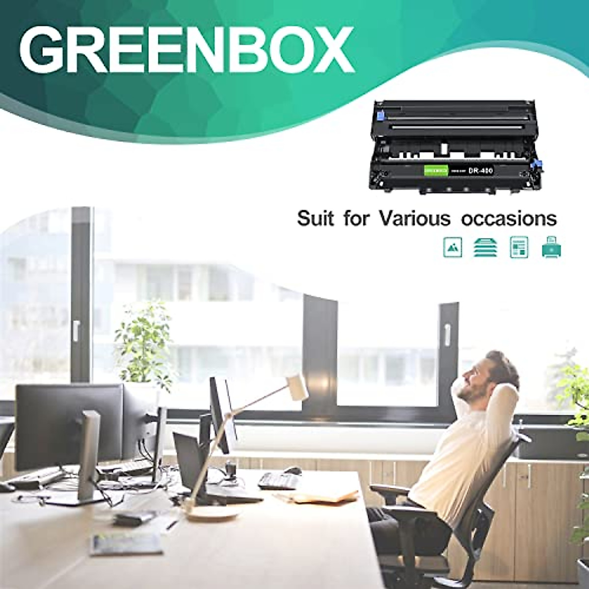 GREENBOX (NO Toner Remanufactured Drum Unit Replacement for Brother DR-400 DR400 Drum for DCP-1200 1400 HL-1240DX MFC-8300 P2500 P2500T IntelliFax-4100 4100E 8750P Printer (20,000 Pages, 1 Black)