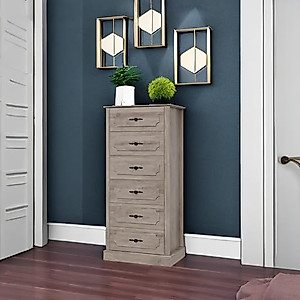 FINETONES 6 Drawer Grey Dresser, 51" Tall Dresser Wood Dresser Chest of Drawers with Large Storage Space, 6 Drawer Dresser Tall Floor Storage Cabinet for Home Office, Ash Grey
