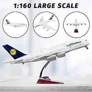 Lose Fun Park 1:160 Scale Large Model Airplane Lufthansa 380 Plane Models Diecast Airplanes with LED Light for Collection or Gift