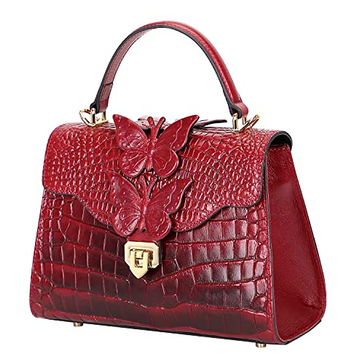 PIJUSHI Designer Handbags for Women Crocodile Leather Crossbody Satchel Bag with Butterfly(66297 Red)