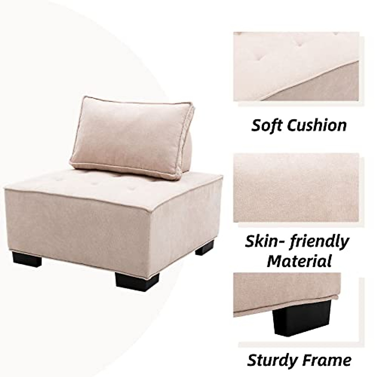 Luccalily Modular Sectional Sofa Couch,Square Floor Sofa Comfy Single Lazy Sofa Sleeper with Removable Pillow for Living Room, Bedroom and Study Room (898 Beige)