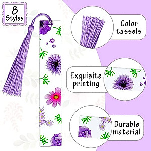 16 Pieces Flower Resin Bookmarks,8 Sets Flower Acrylic Bookmarks,Transparent Floral Bookmarks with Tassels,Floral Resin Bookmarks Colorful Flower Printing Bookmarks for Women Teacher Kids Book Lovers