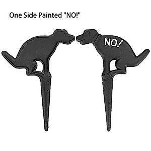 JUXYES Pack of 2 Cast Iron No Pooping Yard Sign Stake, No Dog Allowed Poop Spike Garden Hose Guides Decorative Stake for Garden Lawn Yard