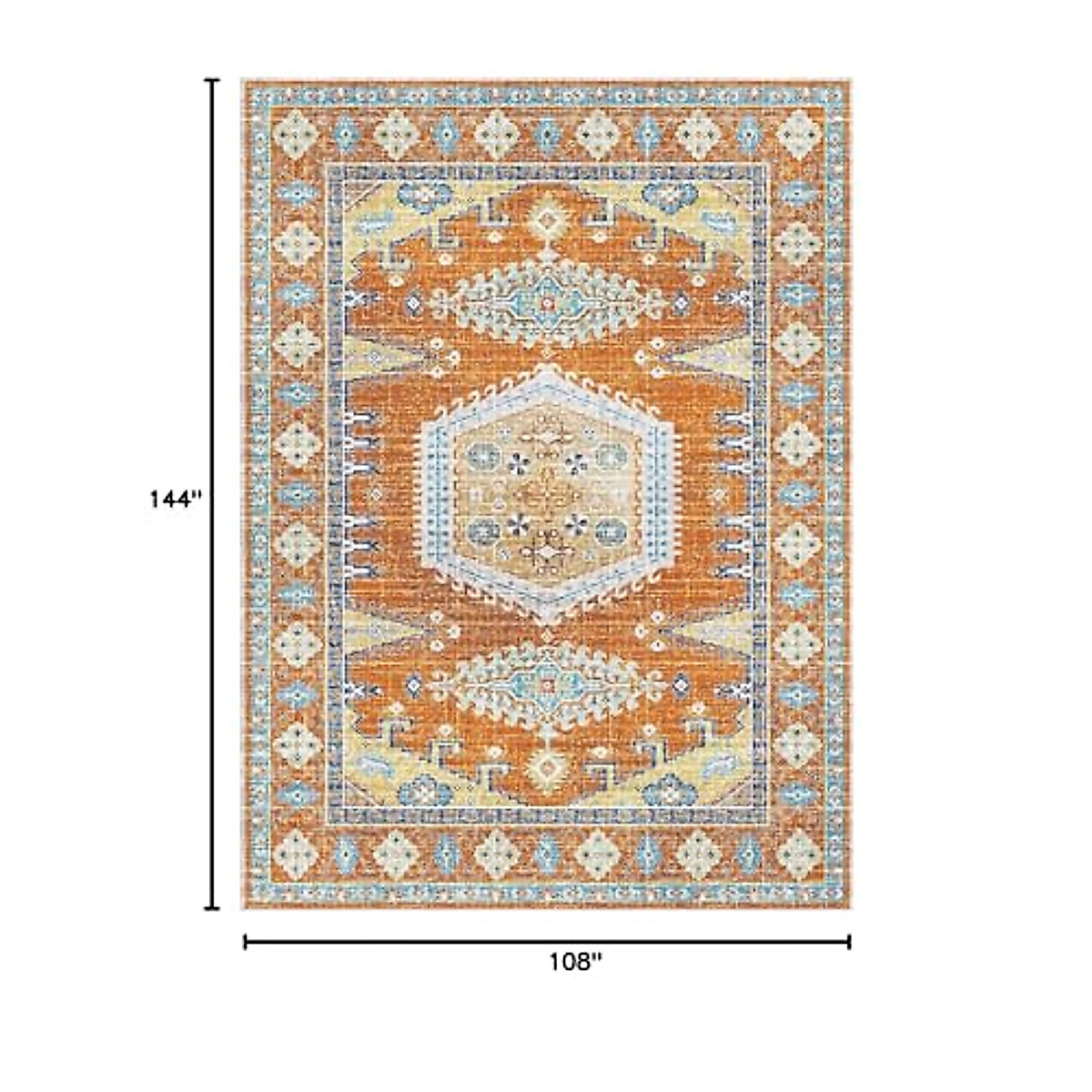 Kokia Area Rugs Living Room 9x12 Ultra-Thin Washable Orange Large Area Rug Dining Room Geometric Tribal Distressed Lightweight Foldable Carpet for Dining Room Home Office, Solani Orange-1