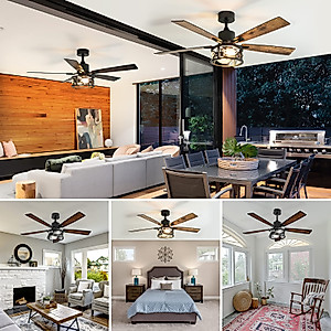 Consciot Ceiling Fan With Lights, 52 Inch Farmhouse Indoor Ceiling Fan With Remote, Quiet Reversible DC Motor, 5 Double Finish Wood Blades, Easy Dual Mount, Support Dimmable 2*E26 Bulbs(not included)