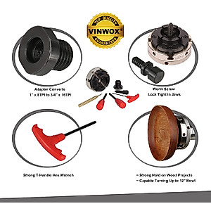 VINWOX SCR4-4 Wood Lathe Chuck, 4-Jaw Self-Centering Chuck, with 1"x8TPI thread & 3/4"x16TPI Adapter, 3 Years Warranty