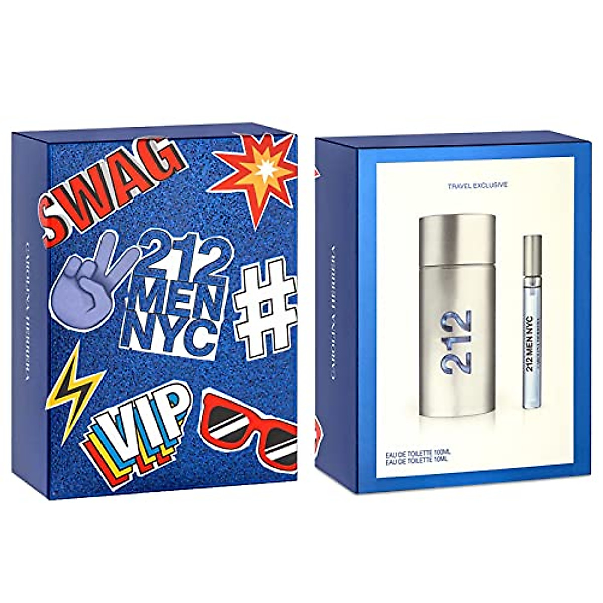 Carolina Herrera 212 for Men 2 Piece Set (3.4 Ounce Eau de Toilette Spray + 10ml Travel Spray)