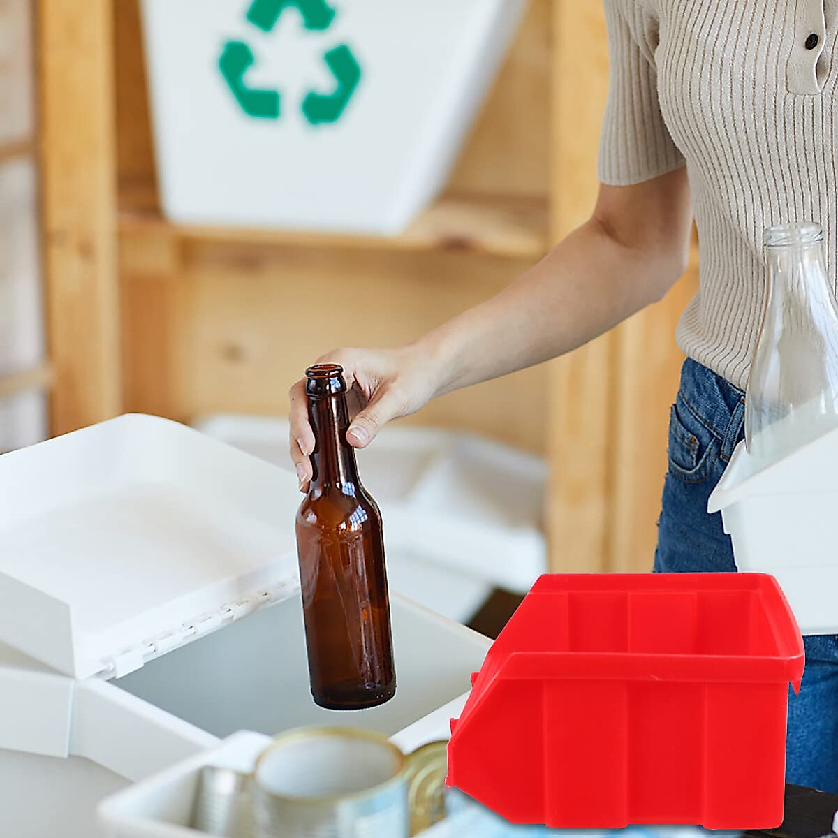 Angoily 10PCS Plastic Storage Bin Hanging Stacking Containers, Stackable Storage Bins Workshop Tool Organizer Bins for Parts Garage (Red, 3.93X 3.73X1.97inch)