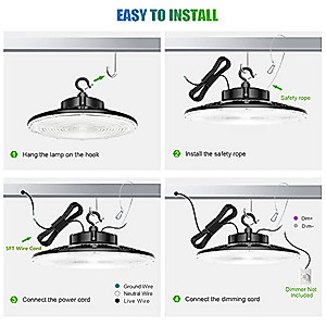 KUKUPPO LED High Bay Light 240W UL/DLC Certified 36,000LM 5000K High Bay LED Shop Light, Full Screen Lens Cover 0-10V Dimmable LED Warehouse Lights AC100-277V [1000W HPS/HID Equiv]
