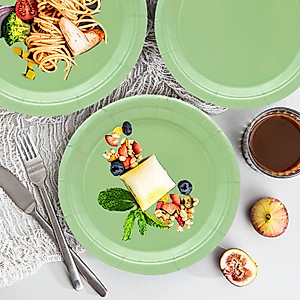 50Pcs Sage Green Party Supplies Sage Green Paper Plates 7"Green Dessert Plates Disposable Mint Green Paper Plates for Green Party Theme Jungle Wedding Bridal Baby Shower Birthday Party Decor (Green)