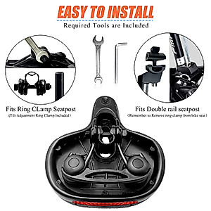 Gincleey Comfort Bike Seat for Women Men,Wide Bicycle Saddle Replacement Memory Foam Padded Soft Bike Cushion with Dual Shock Absorbing Universal Fit for Indoor/Outdoor Bikes with Reflect(Red)