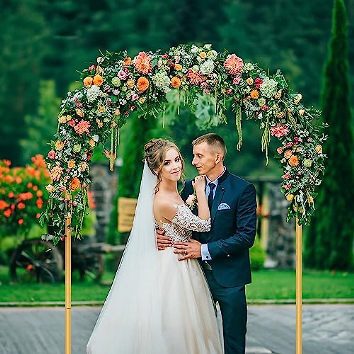 Fogein Wedding Arch Backdrop Stand, 6 FT Square Metal Arch Backdrop Stand for Wedding Ceremony Photo Booth, Outdoor Indoor Birthday Party, Garden Floral Balloon Arch Decoration(Gold)