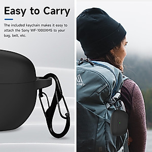 JDHDL for Sony WF-1000XM5 Case Cover with Replacement Ear Tips(S/M/L), Protective Silicone Case for Sony WF-1000XM5 with 3 Pairs Eartips (Black)